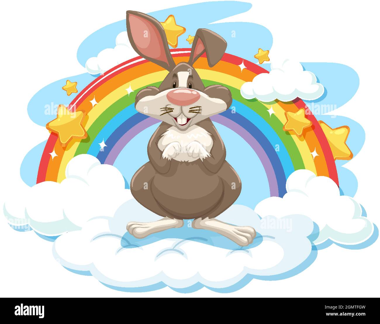 Cute rabbit on the cloud with rainbow illustration Stock Vector Image ...