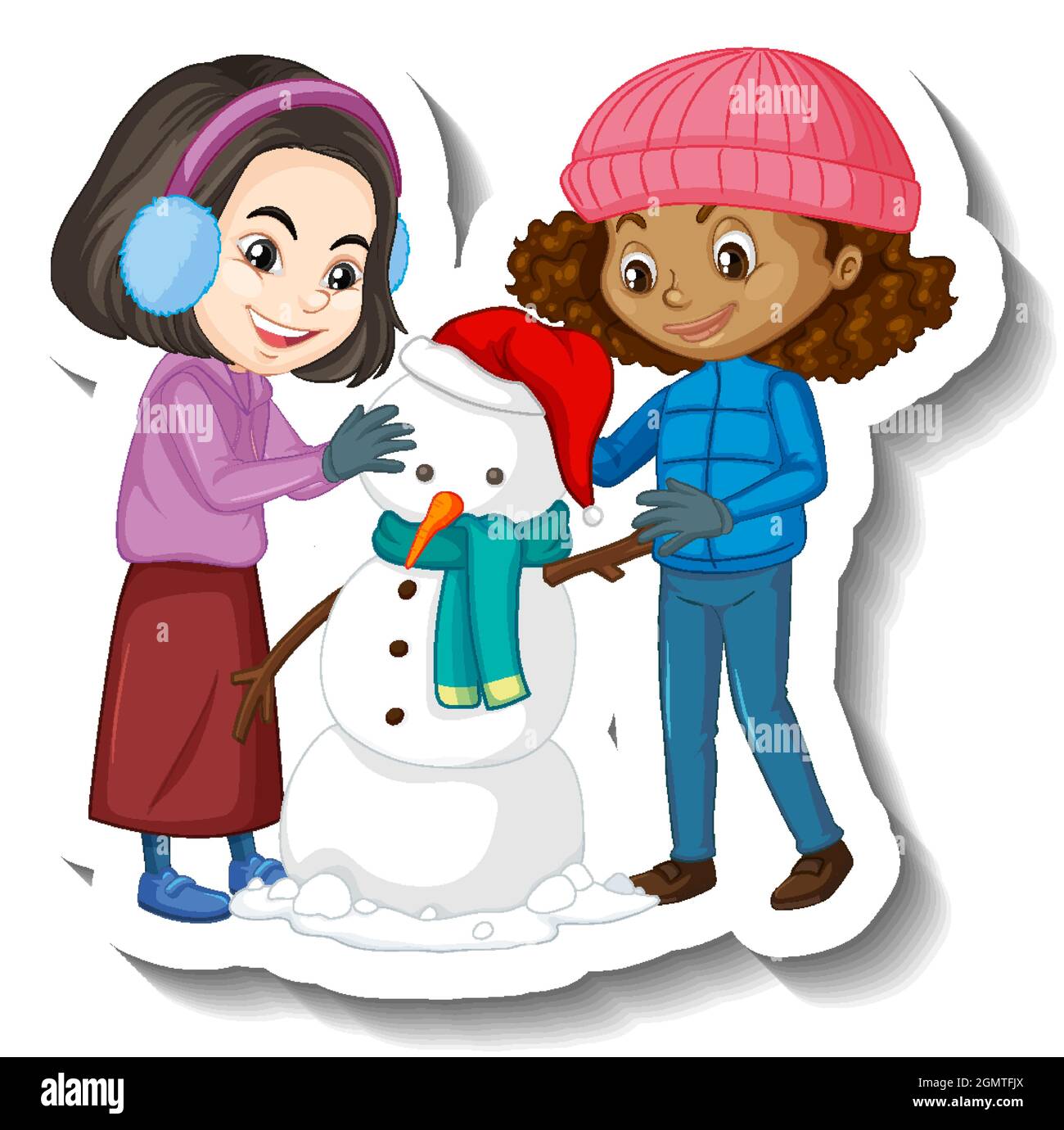 Girl building a snowman Stock Vector Images - Alamy