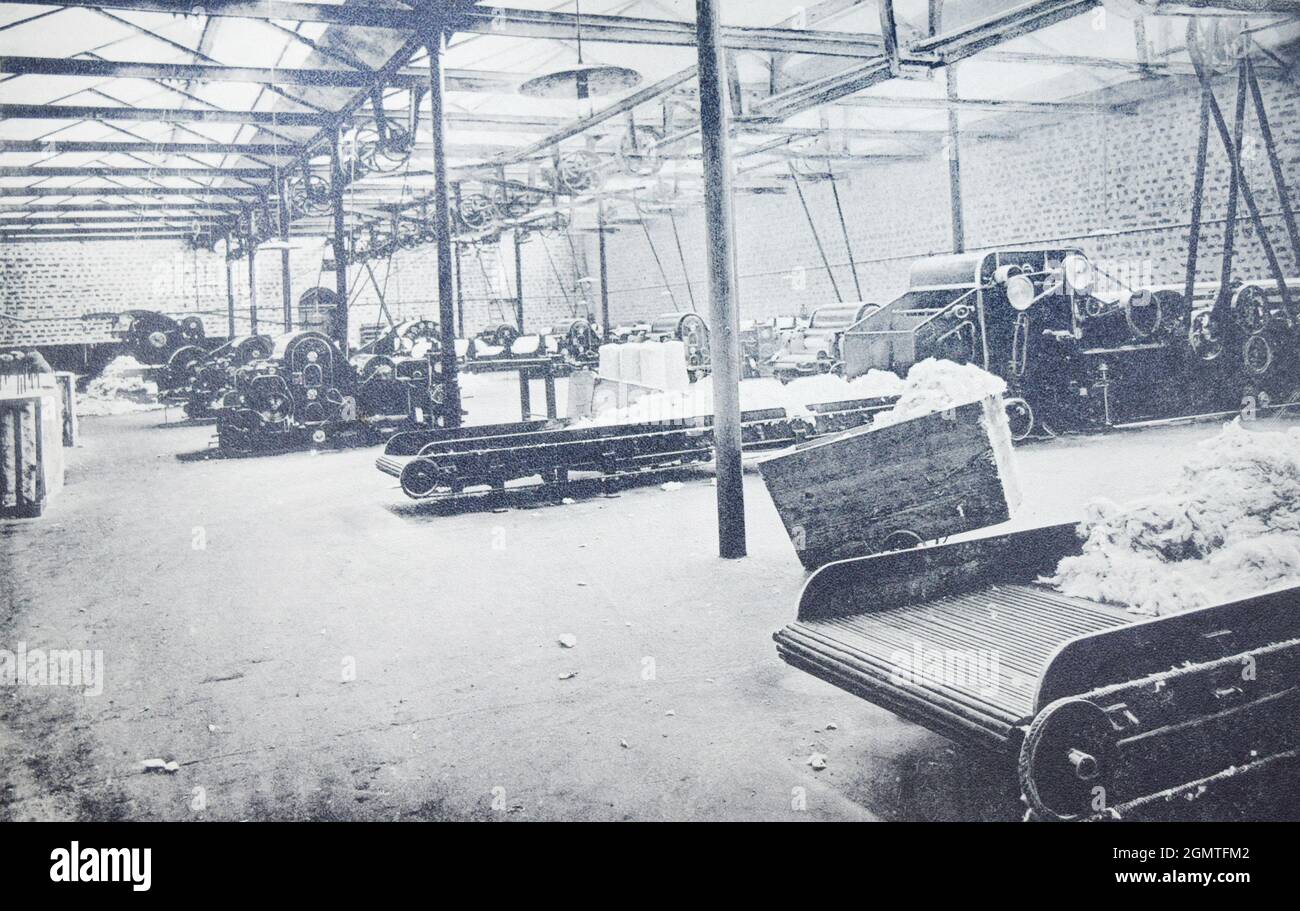 Scutching department at a fiber processing factory in Transcaucasia in ...