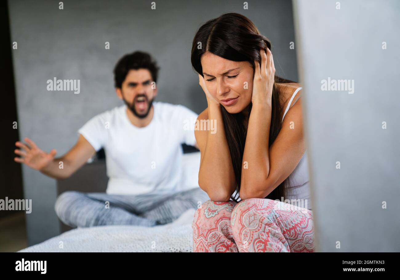 Frustrated couple arguing and having marriage problems. Domestic ...