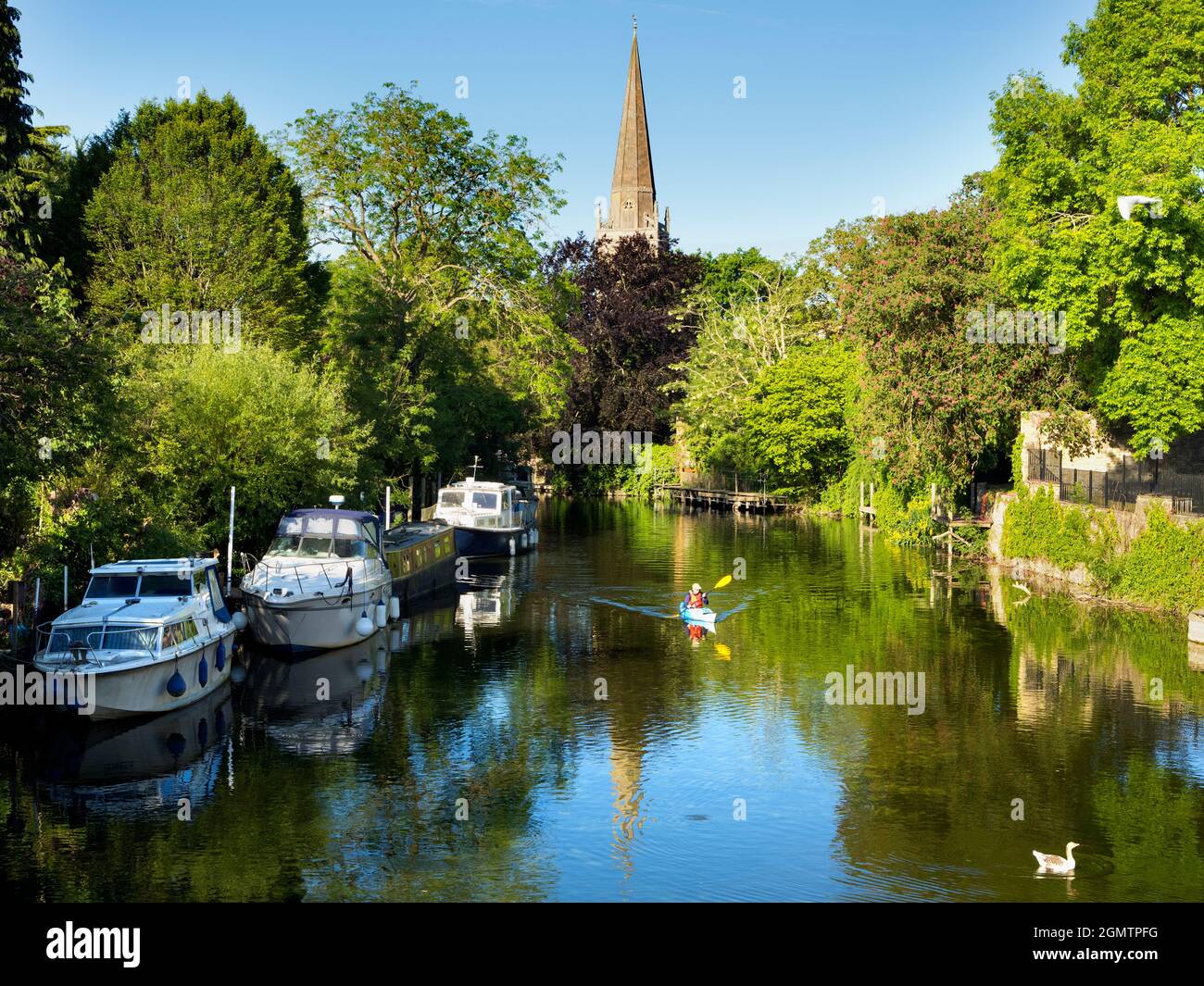 Abingdon, England - 25 May 2020; One person in view, paddling a canoe ...