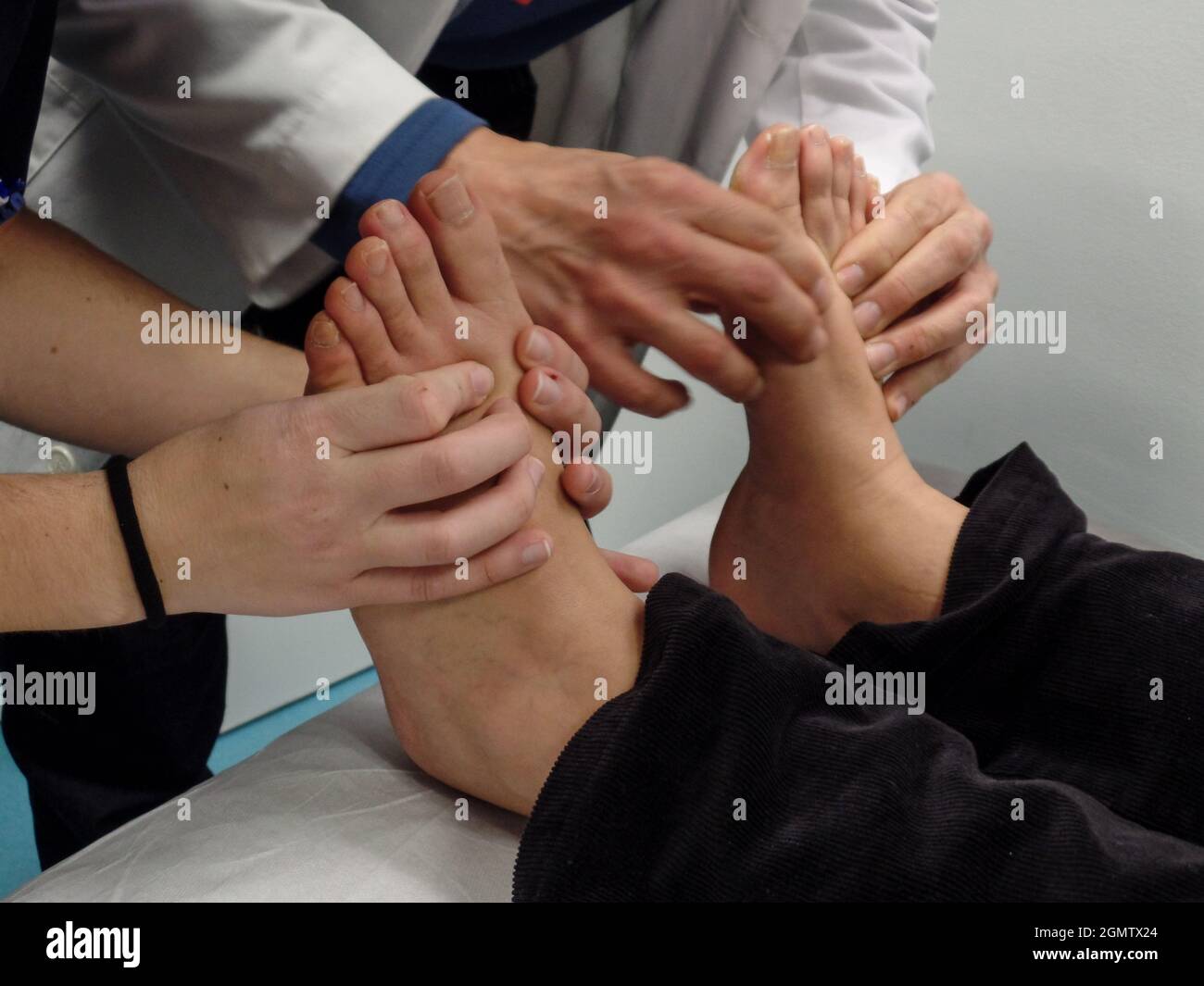 Podiatry and biomechanics class. Teacher teaches students the different ...