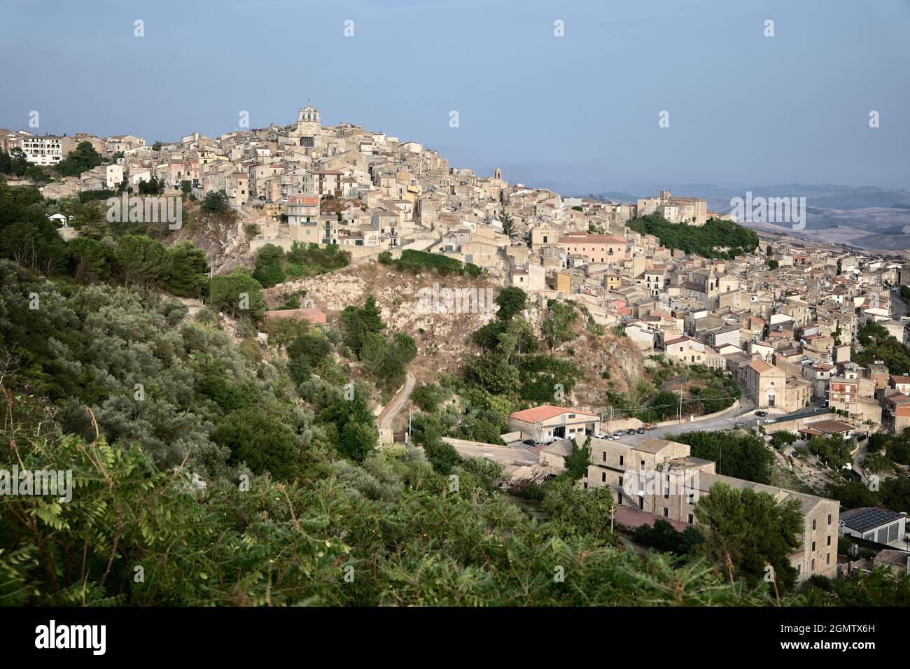 mountain village in Sicily panorama of rural houses of Mussomeli town ...