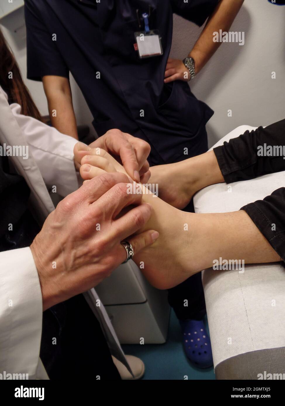 Podiatry and biomechanics class. Teacher teaches students the different ...