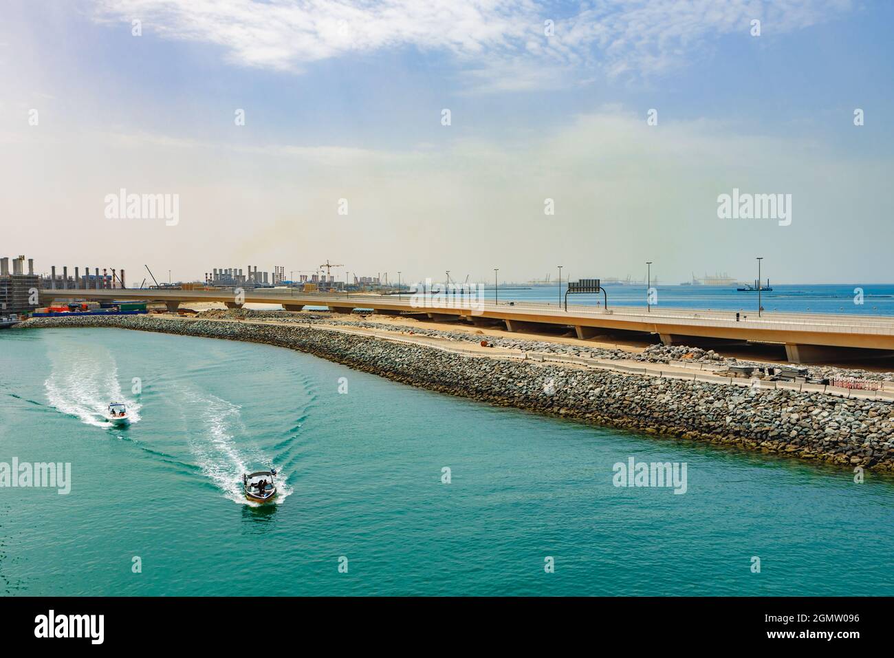 View of speed motor boat going on high speed near coast line Stock ...