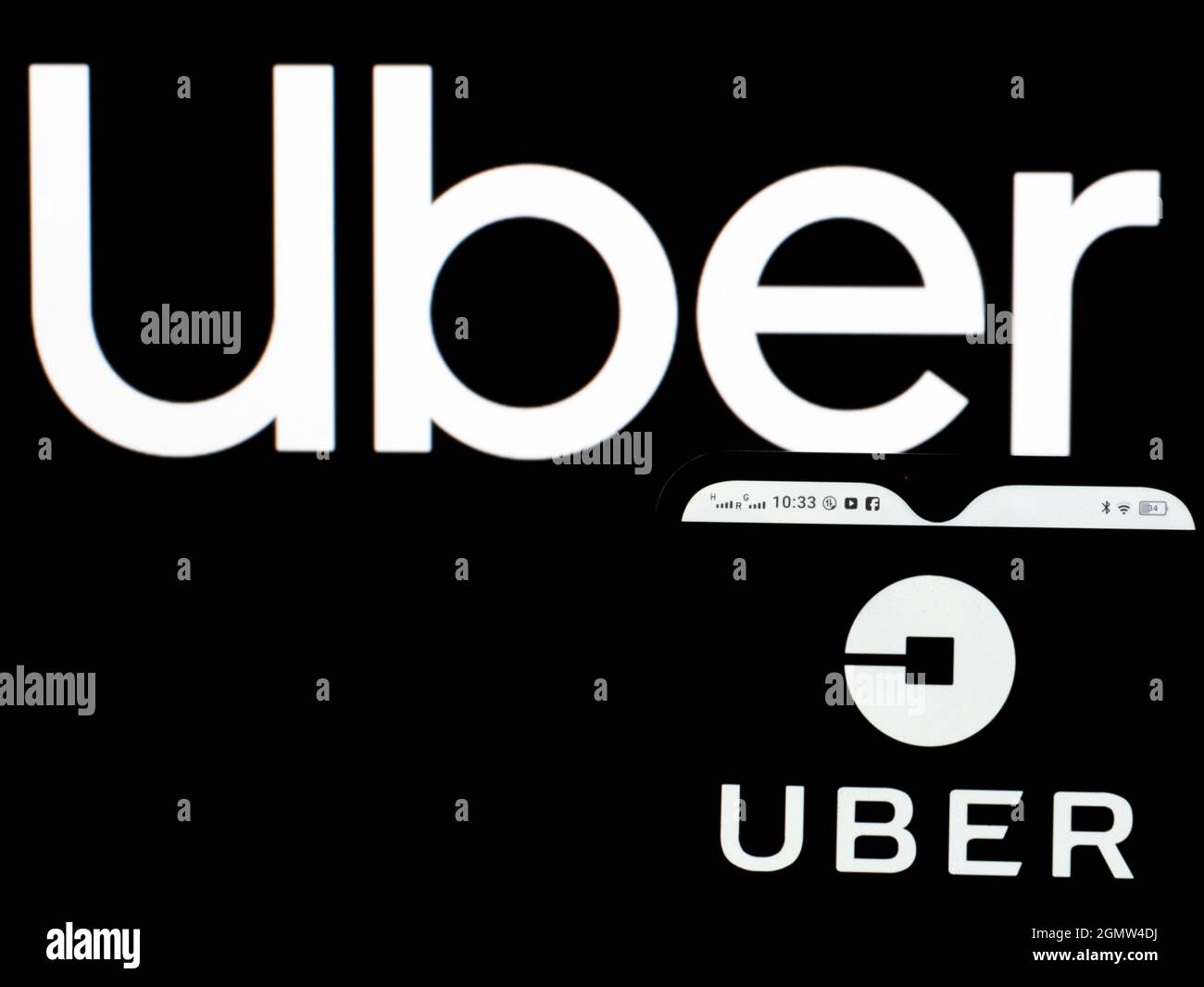 In this photo illustration Uber Technologies Inc. logo seen displayed ...