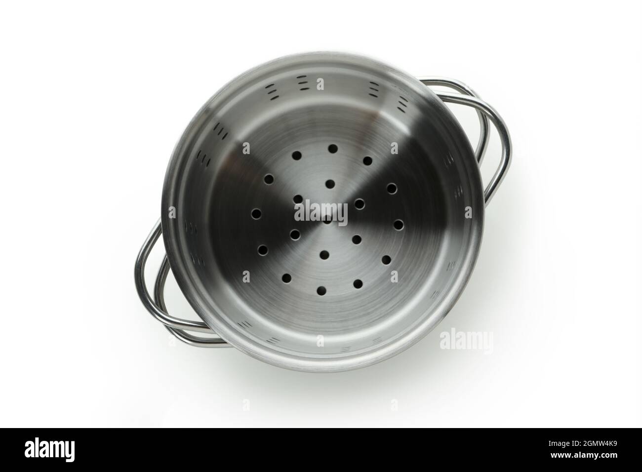Metal pot with colander isolated on white background Stock Photo - Alamy