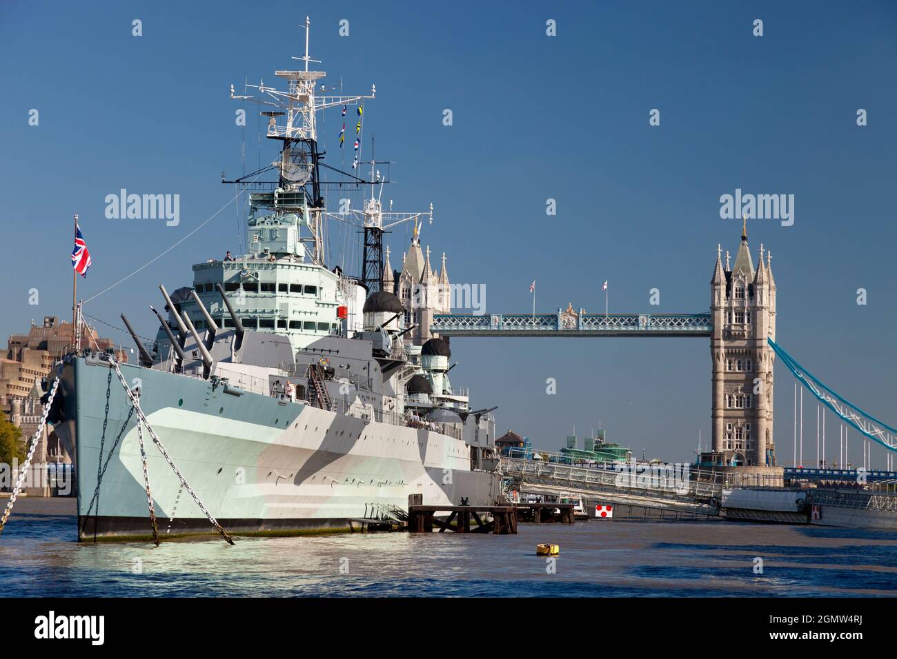 London, England - 2006; HMS Belfast is a light cruiser that was built ...