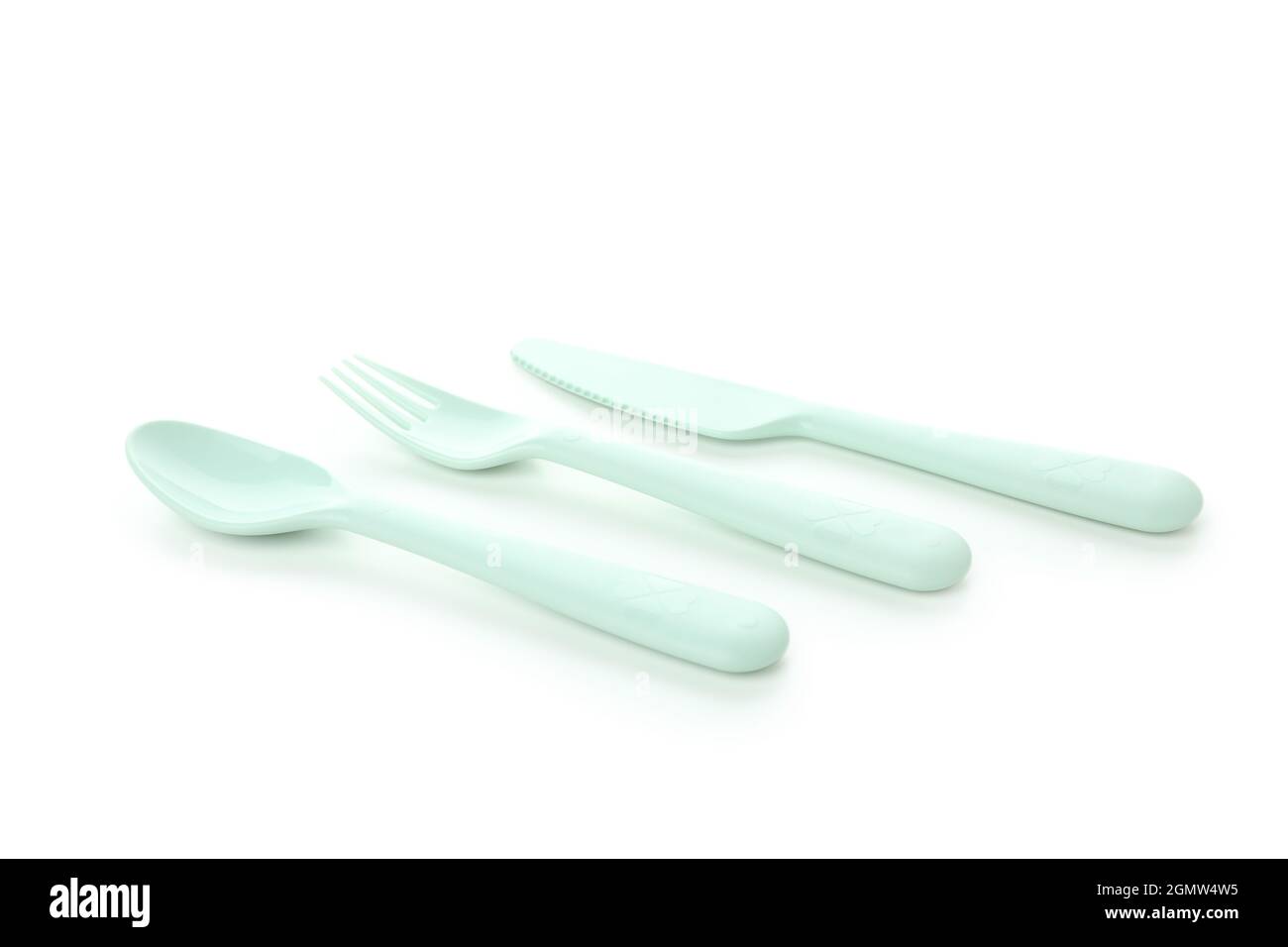 Plastic mint cutlery isolated on white background Stock Photo - Alamy