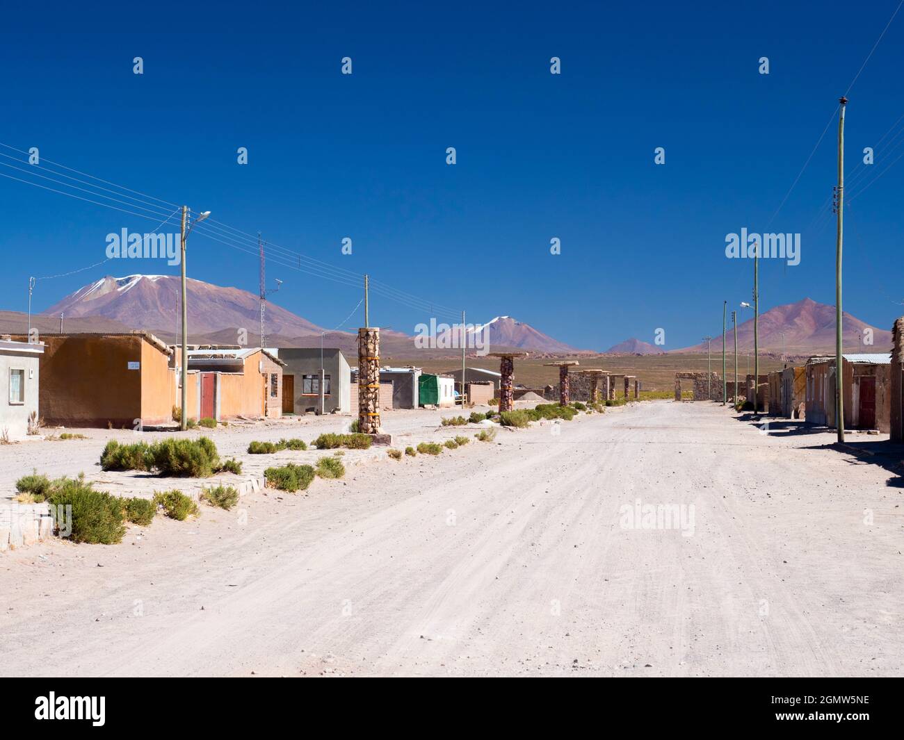 San Cristobal in the Bolivian Altiplano - 24 May 2018: two people in ...