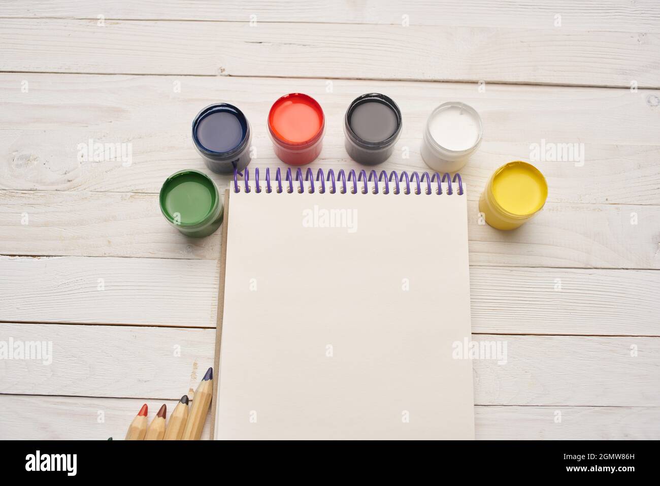 notebook watercolor paint drawing creativity wood background Stock ...