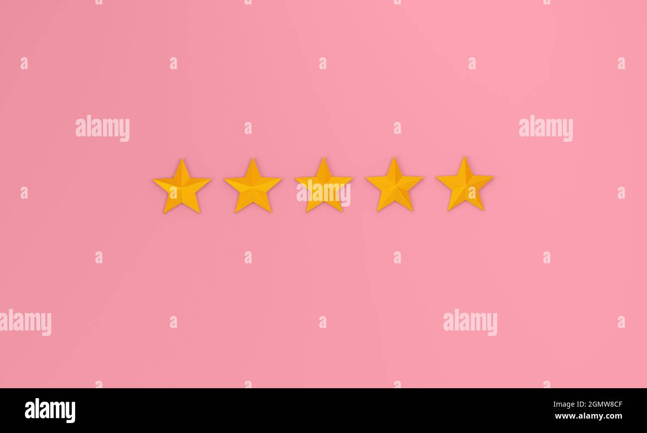 Star rating of the experience concept on a pink background. 3d ...