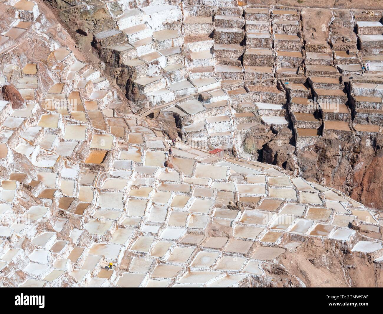 Maras, Peru - 12 May 2018 Maras salt mines have been continuously mined ...