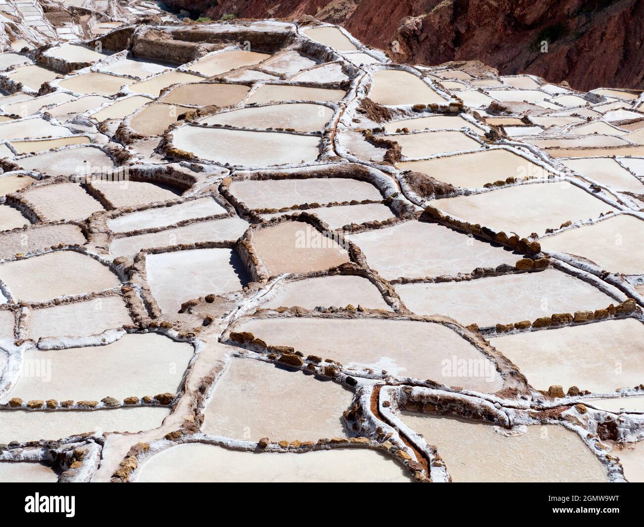 Maras, Peru - 12 May 2018 Maras salt mines have been continuously mined ...