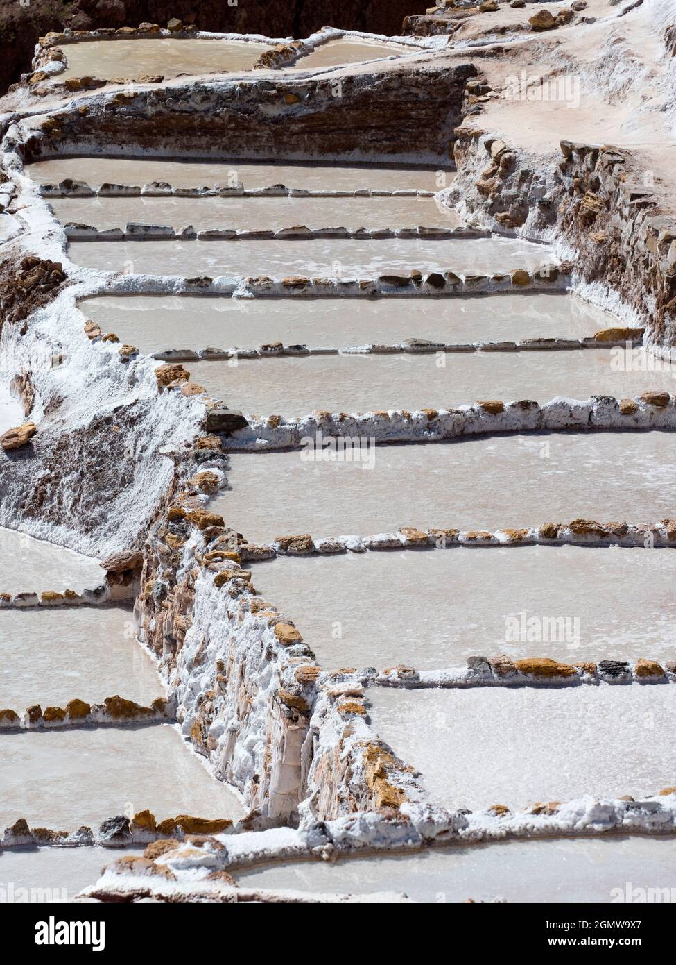 Maras, Peru - 12 May 2018 Maras salt mines have been continuously mined ...