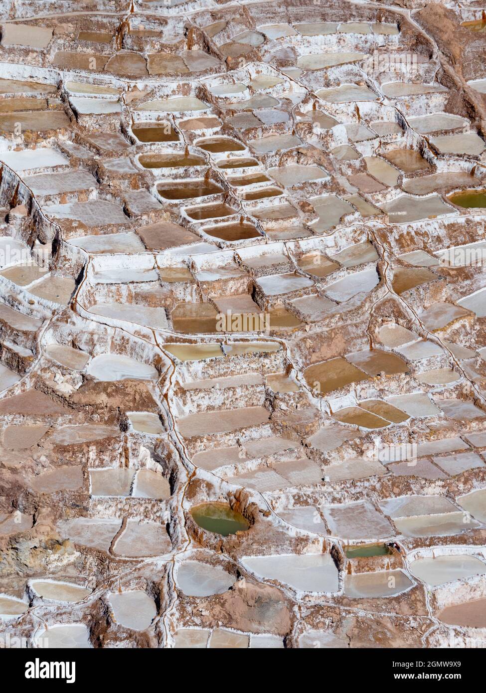 Maras, Peru - 12 May 2018 Maras salt mines have been continuously mined ...