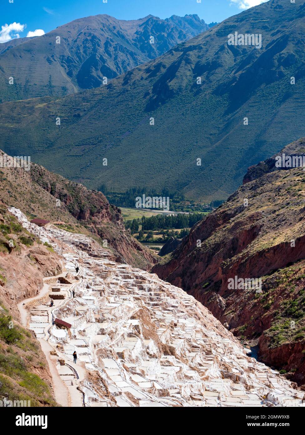 Maras, Peru - 12 May 2018 Maras salt mines have been continuously mined ...