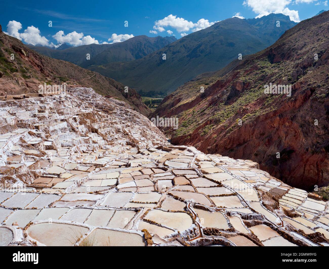 Maras, Peru - 12 May 2018 Maras salt mines have been continuously mined ...