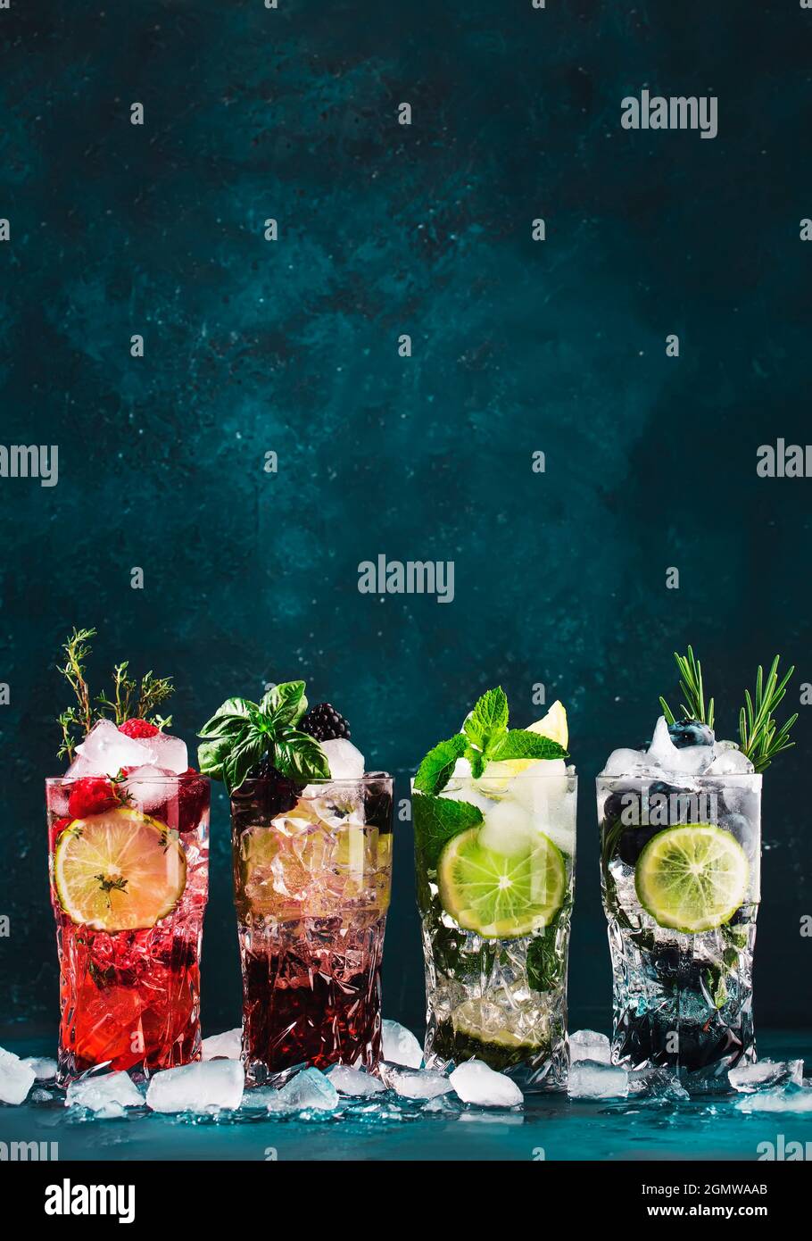 Cocktails drinks. Classic alcoholic long drink or mocktail highballs ...