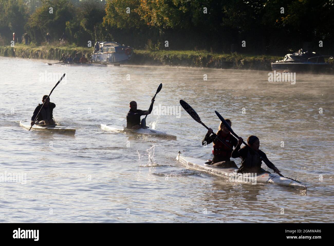 River Thames at Oxford, England; University members rowing. Rowing ...