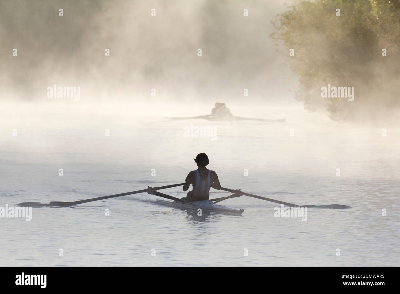 River Thames at Oxford, England; University members rowing. Rowing ...