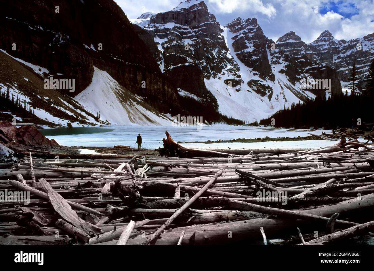 Alberta, Canad - February 2011; Moraine Lake is a glacially-fed lake in Banff National Park ...