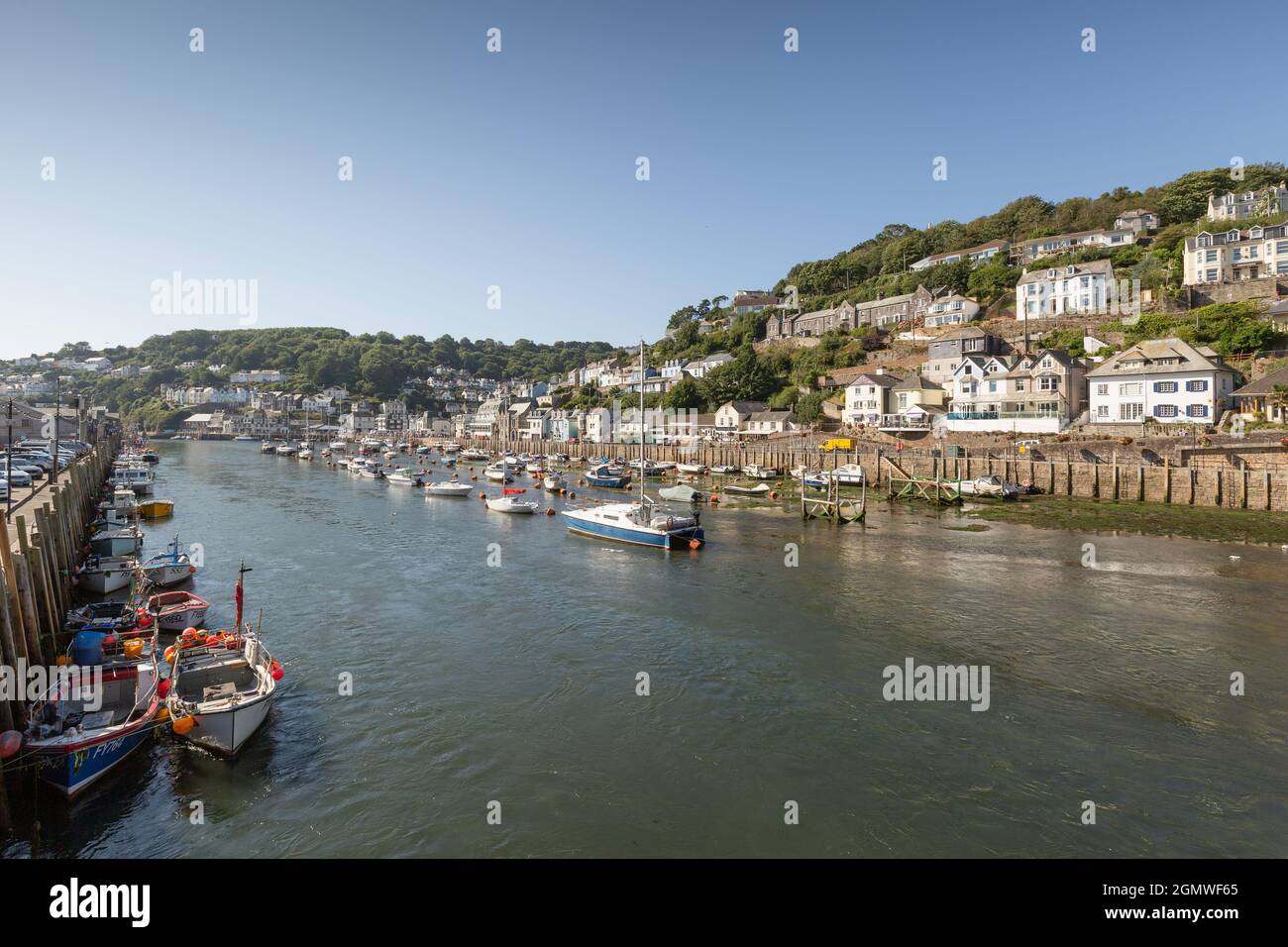 View of Looe, Cornwall, from Looe Bridge looking to East Looe River ...