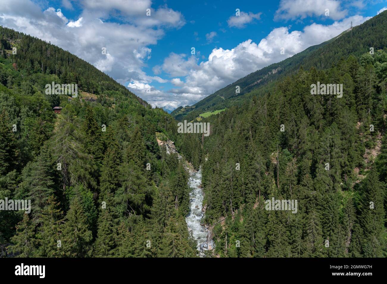 View from the suspension bridge "Goms Bridge" into the Lamaschlucht ...