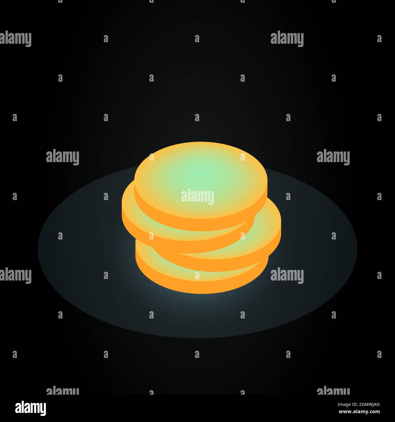 Stack of Graphic Gold Coins. Isolated Cents on Black Background. Vector ...