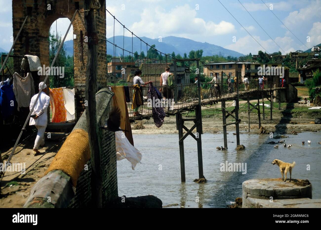 Kathmandu, Nepal - October 1984; This rudimentary bridge is located ...