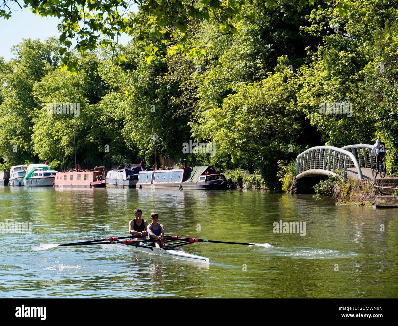 Oxford, England - 21 May 2019; two university members rowing. Rowing ...