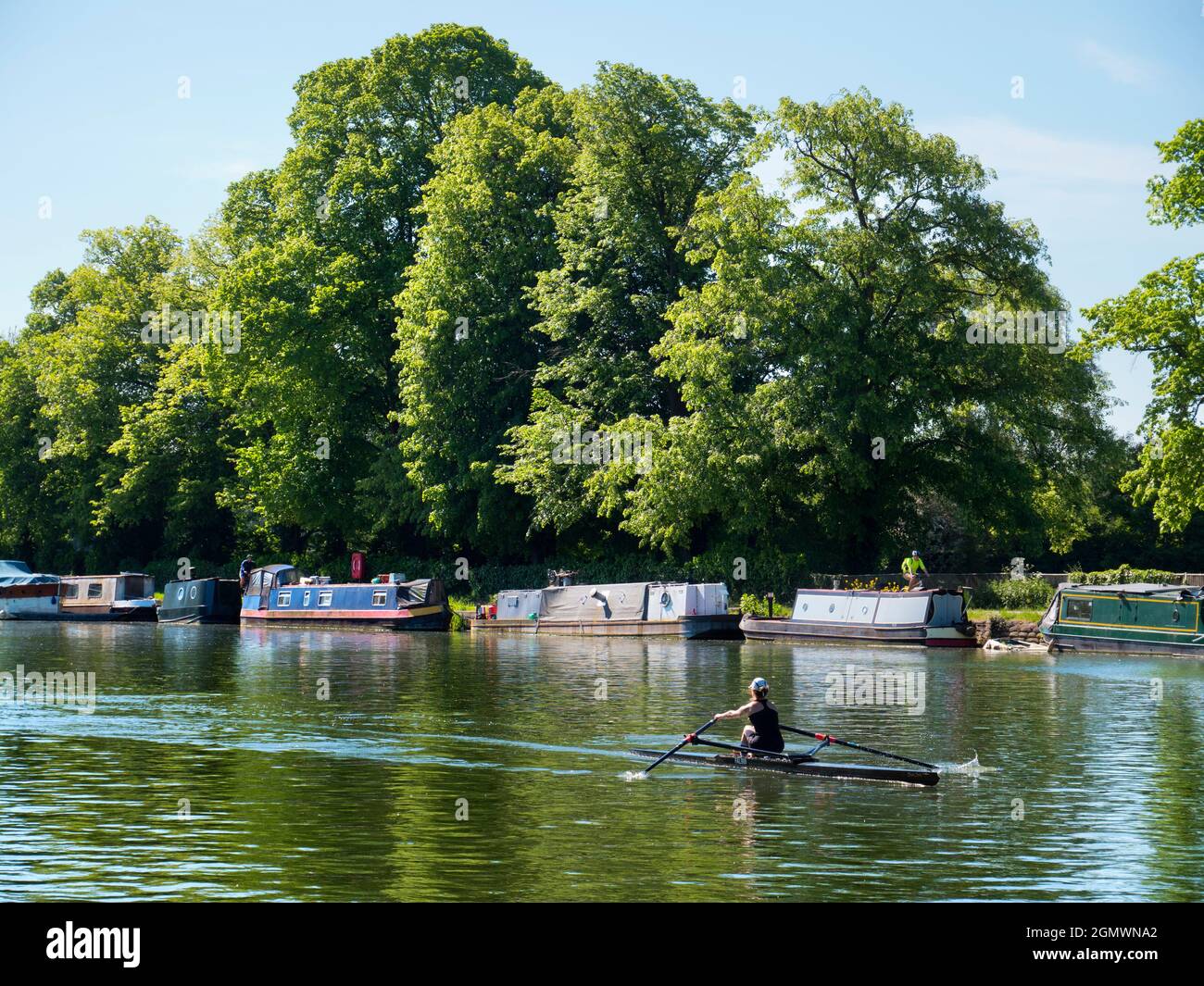 Oxford, England - 21 May 2019; two university members rowing. Rowing ...
