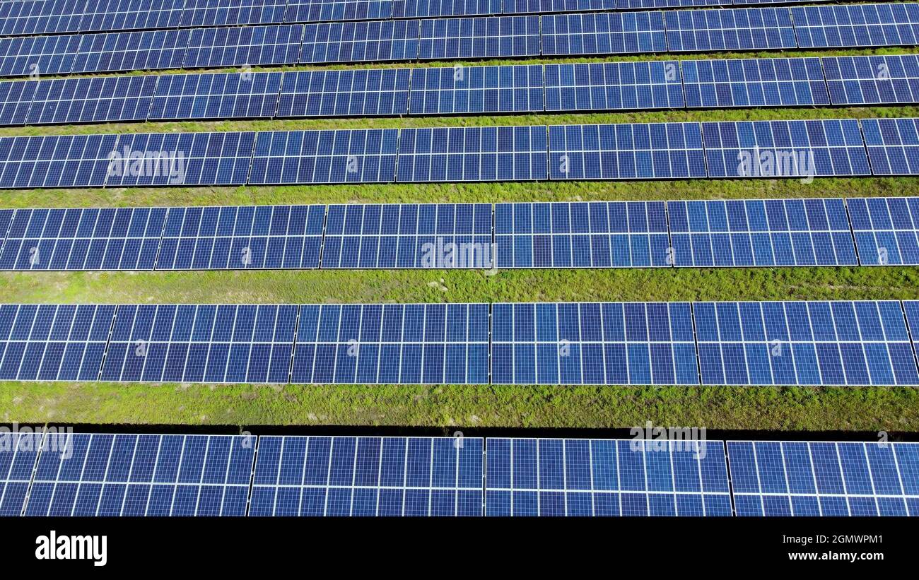 Solar panels generate electricity from sunlight. Ecological power plant ...