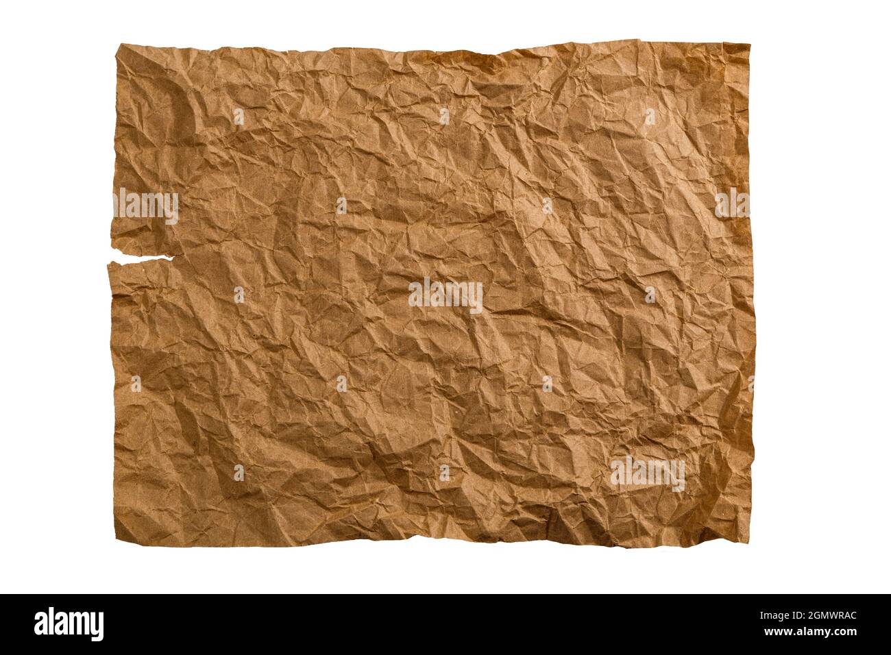 Square piece of ragged crumpled brown kraft paper sheet isolated on ...