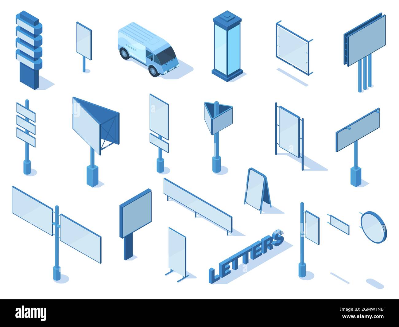 Isometric outdoor street advertising media billboards and banners ...