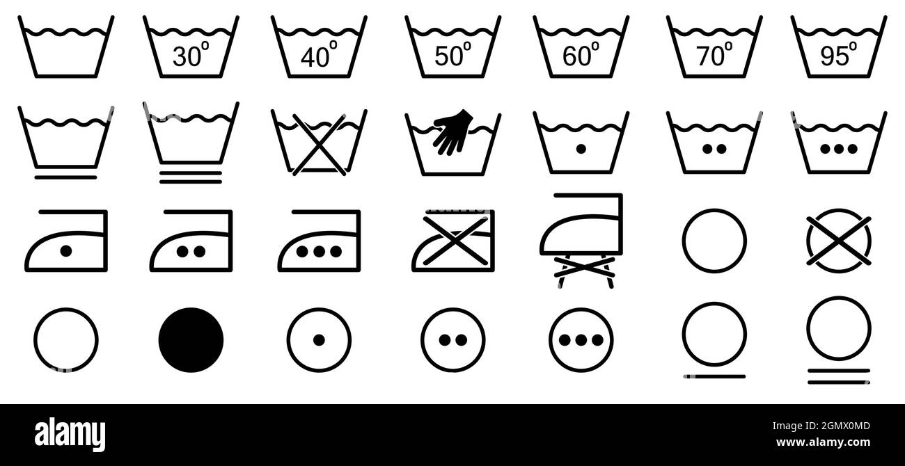 Set of washing symbols. Line art style. Laundry icons. Vector ...