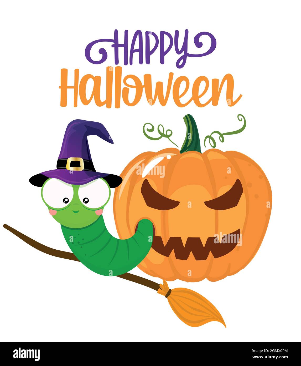 Happy Halloween, cute worm in pumpkin - funny Maggot Witch. At doodle ...