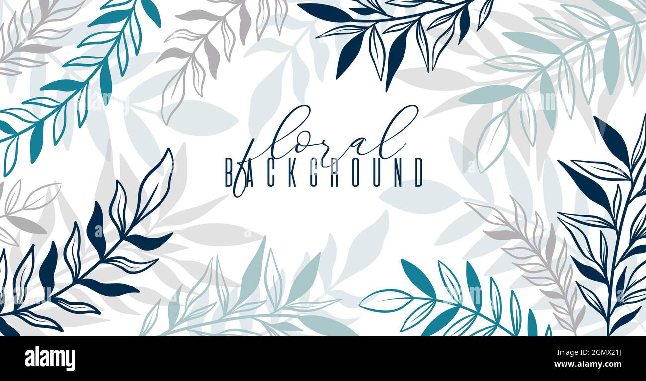 Floral frame horizontal organic design product.Leaf and tree branch ...