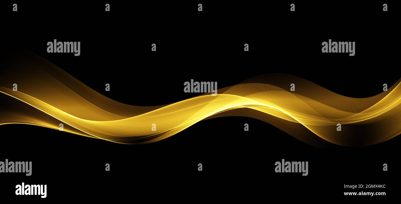 Gold abstract waves on a black background Transparent smoky golden wave ...