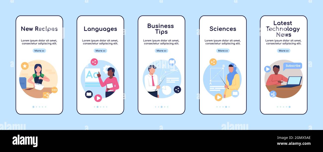 Online tutorials onboarding mobile app screen flat vector template ...
