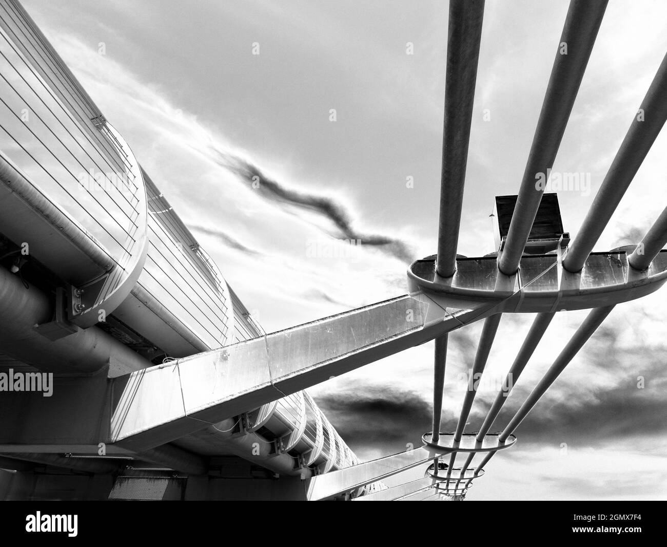 The futuristic London Millennium Footbridge, is a steel suspension ...