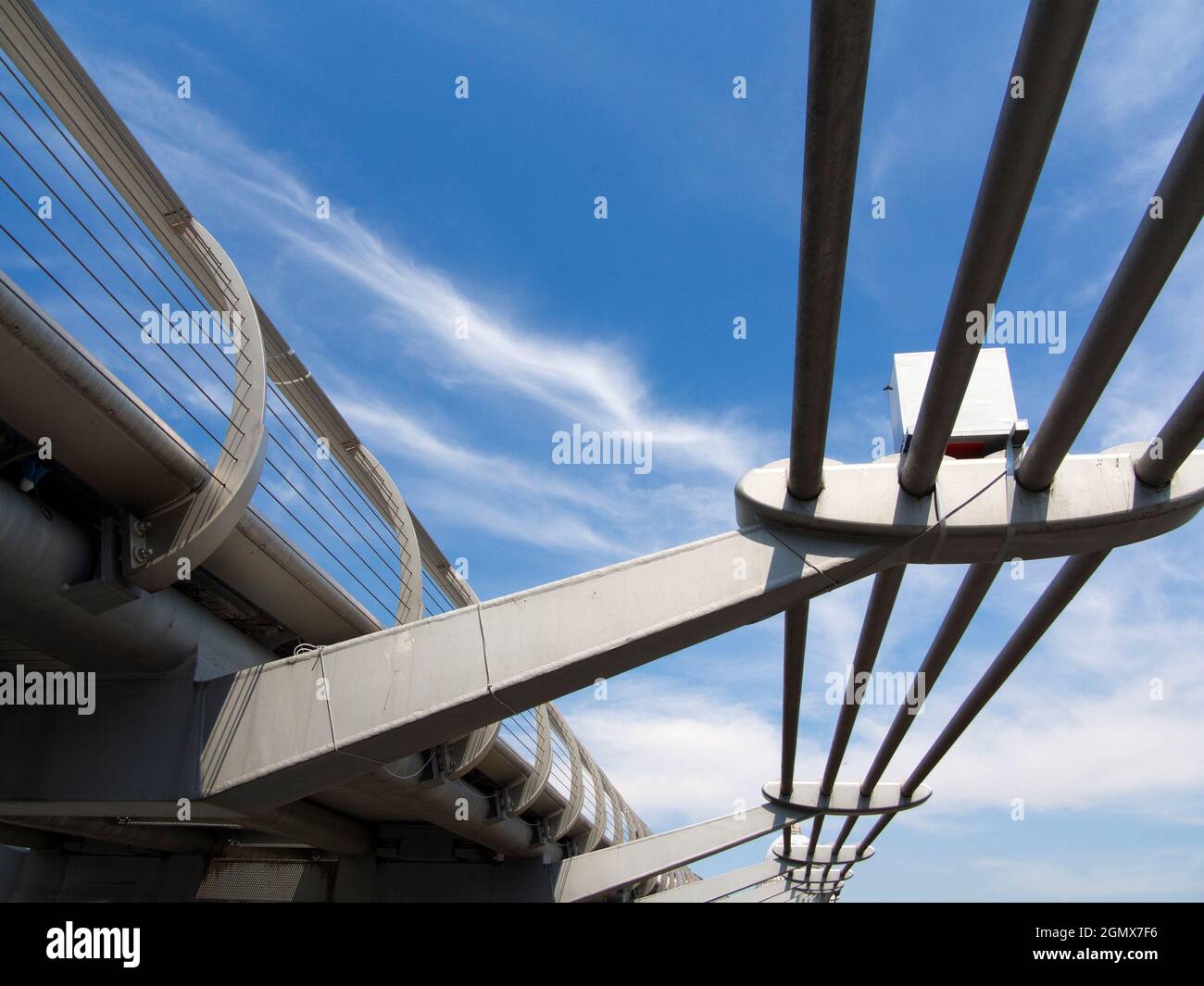 The futuristic London Millennium Footbridge, is a steel suspension ...