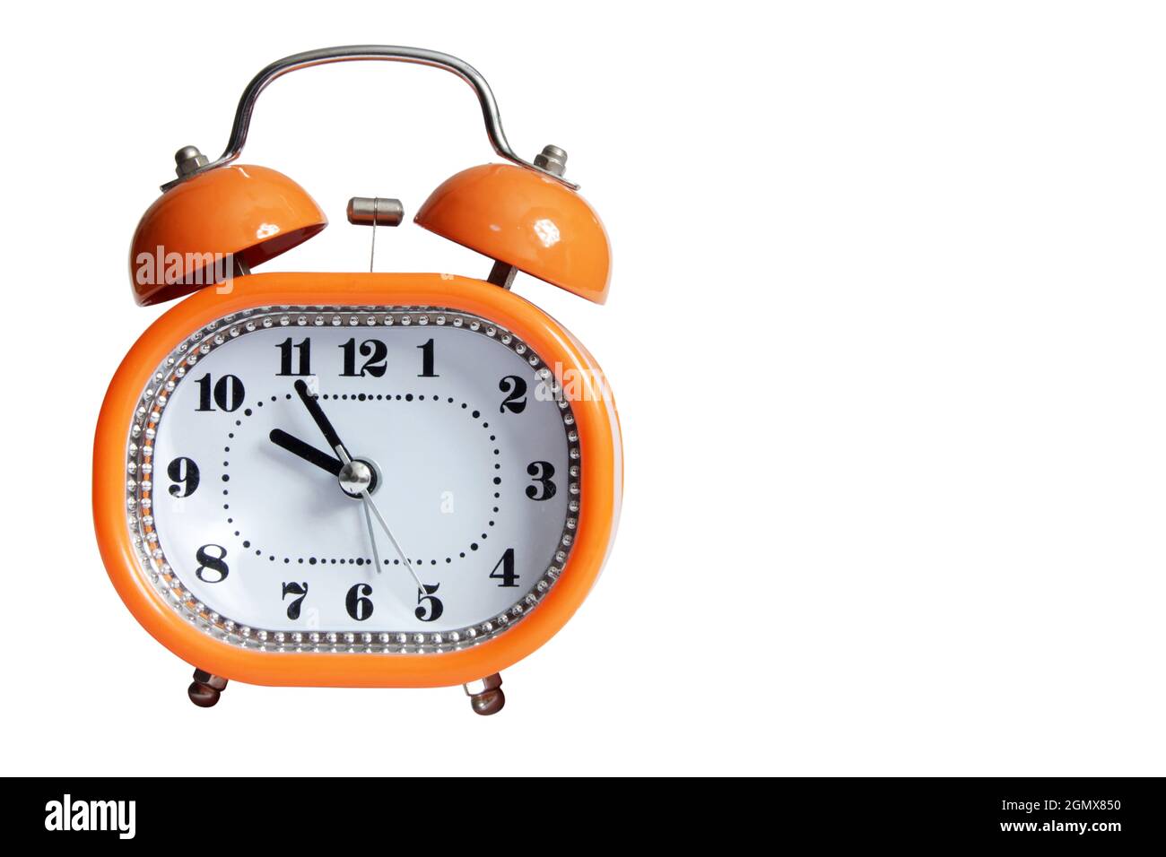 Orange alarm clock on a white background Stock Photo - Alamy