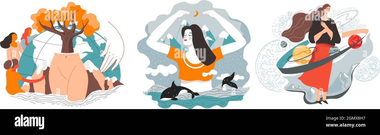 Mother nature, beauty and feminine energy flows Stock Vector Image ...