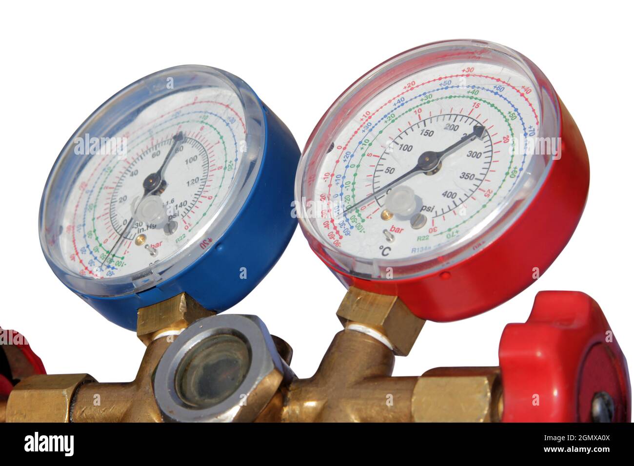 manifold gauge on a white background Stock Photo - Alamy