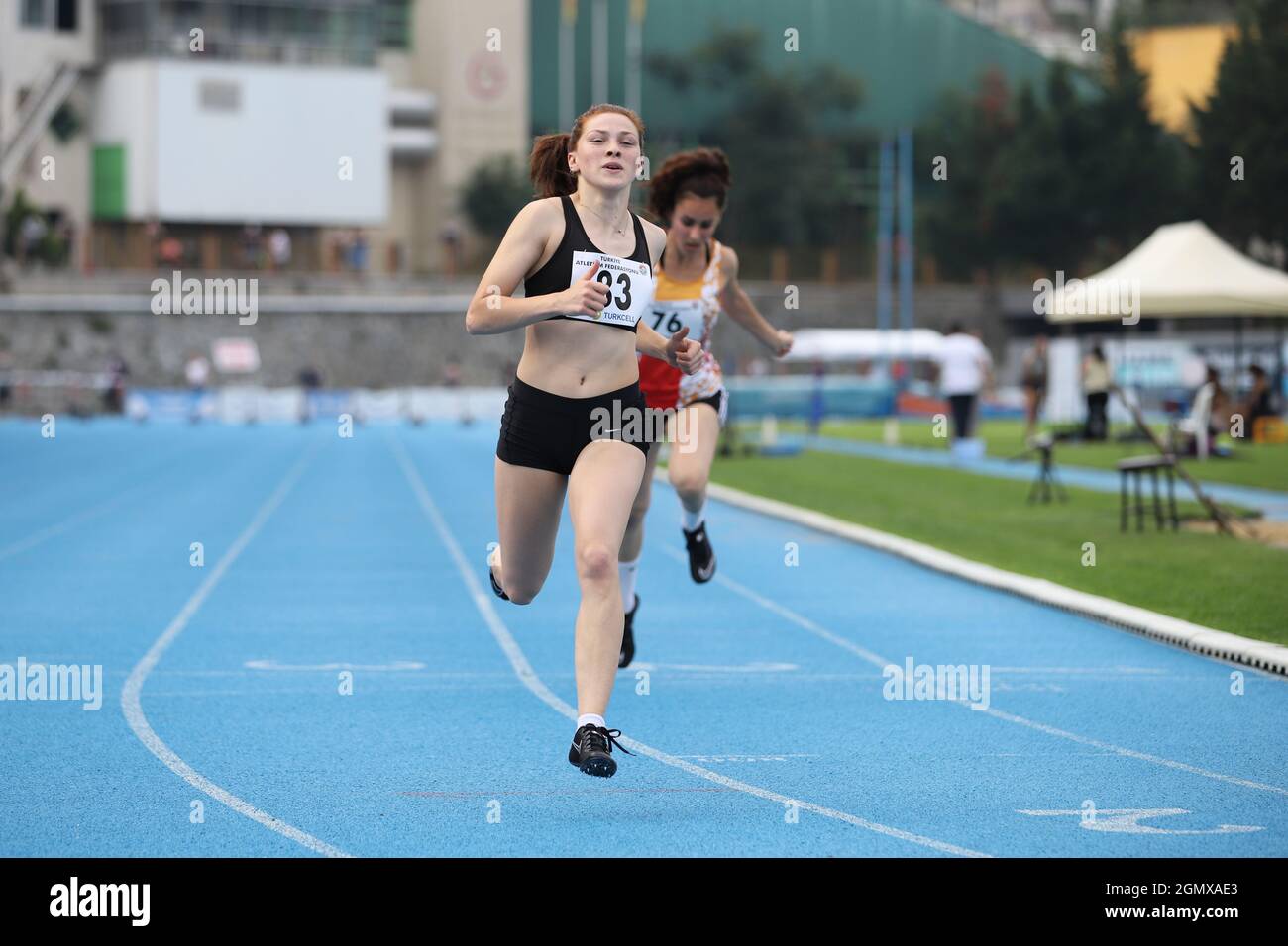 ISTANBUL, TURKEY - JUNE 23, 2021: Athletes running 100 metres during ...