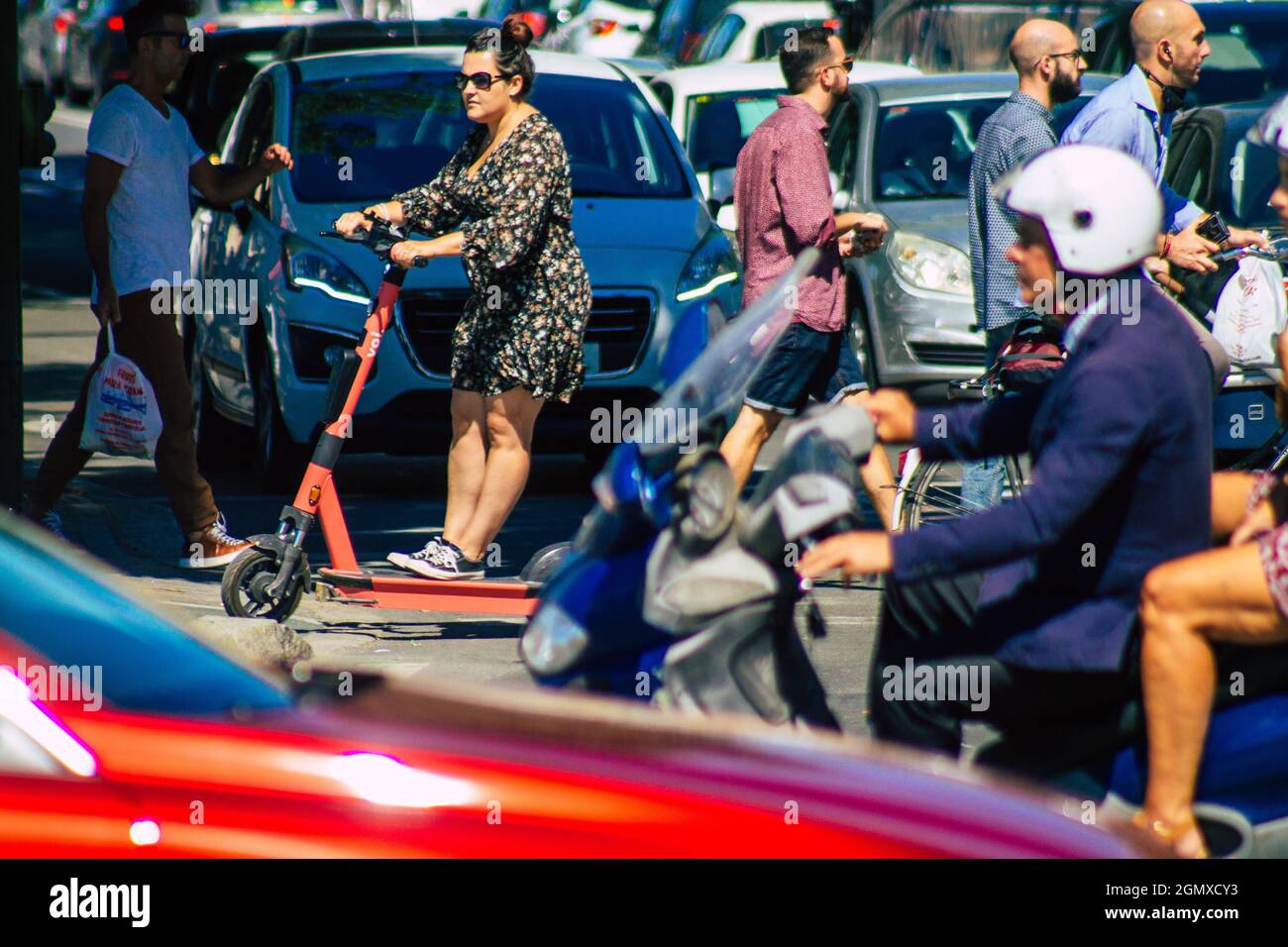 Seville Spain September 18, 2021 Traffic jam in the streets of Seville ...