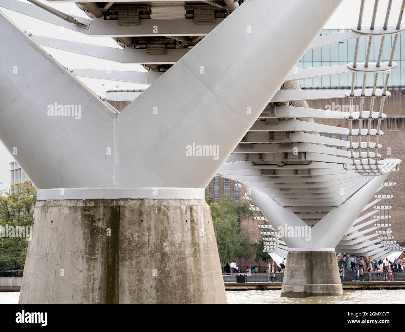 The futuristic London Millennium Footbridge, is a steel suspension ...