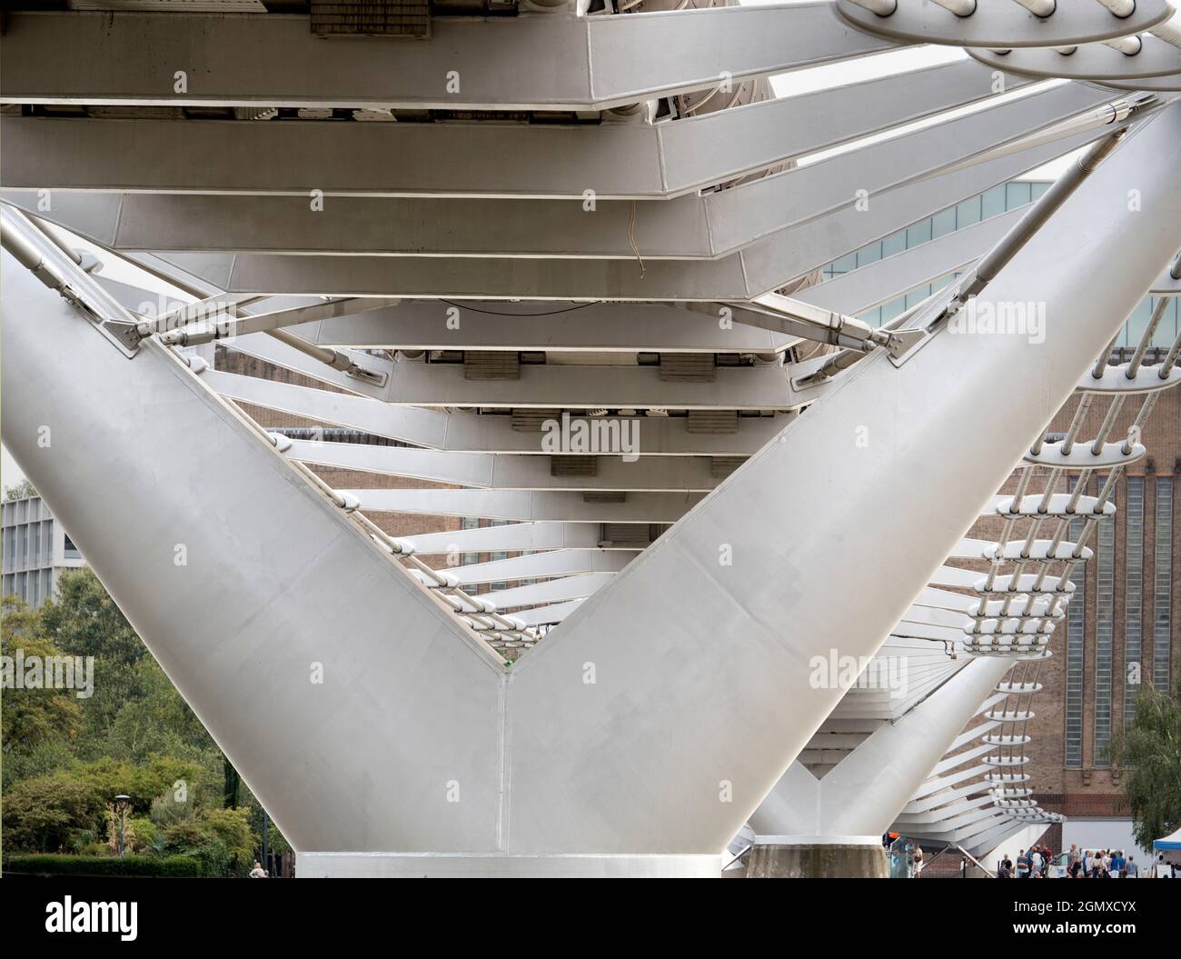 The futuristic London Millennium Footbridge, is a steel suspension ...