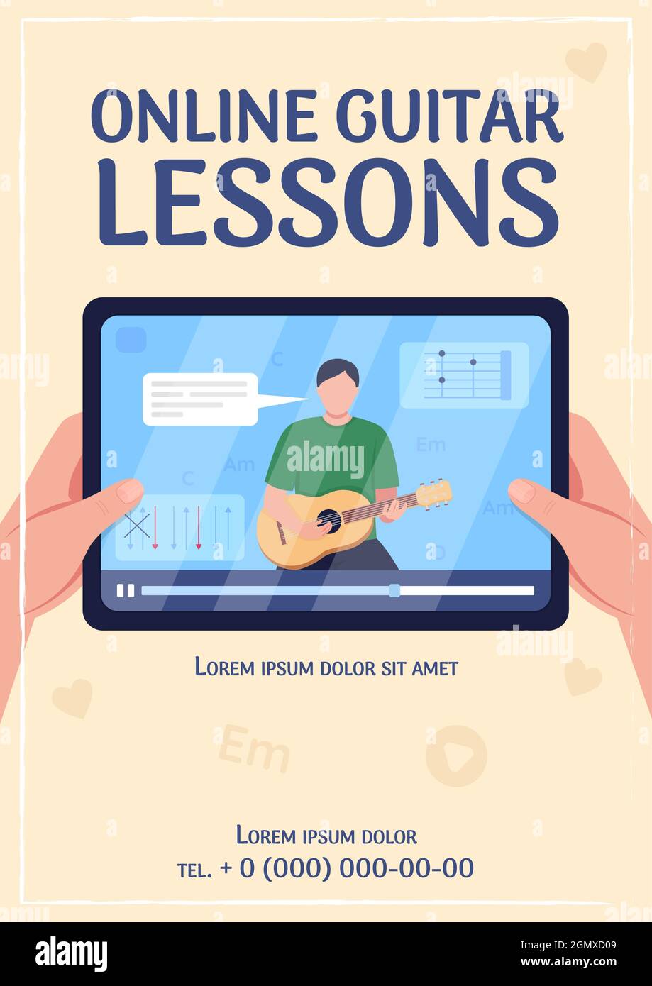 Online guitar lessons poster flat vector template Stock Vector Image ...